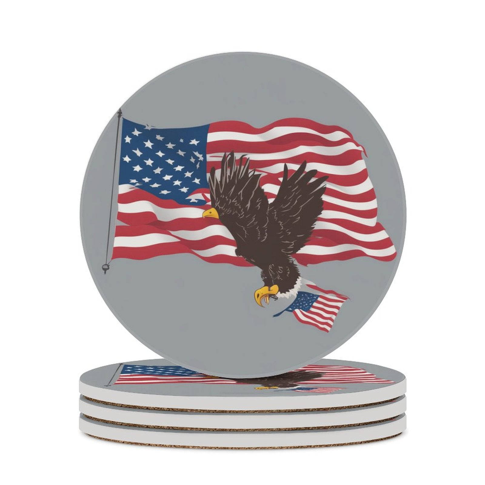 American Flag with Flying Eagle (3) Ceramic Coasters Absorbent Coasters for Drinks Decorative ...