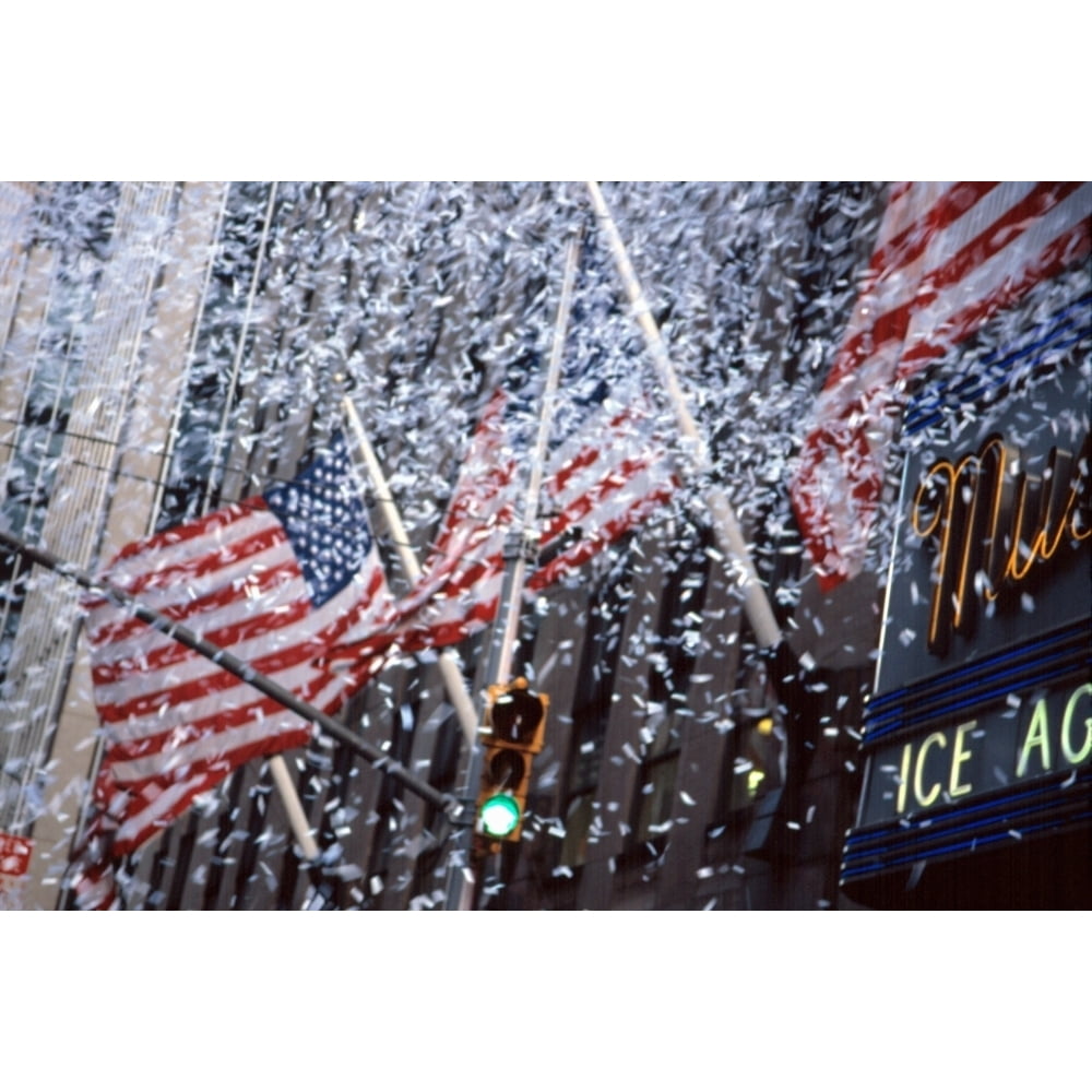 American Flags And Fake Snow Outside Of Radio City Music Hall At ...