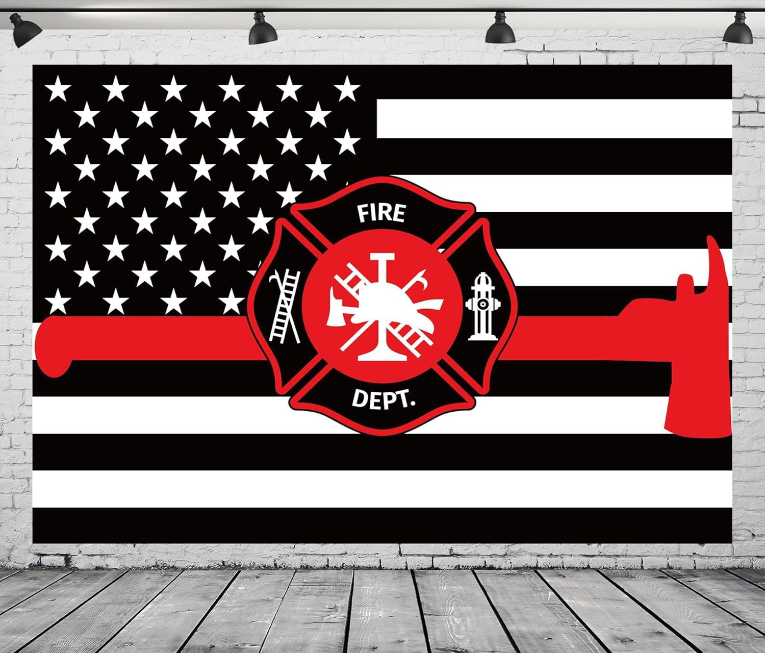 American Flags Fire Department Backdrop Red Line Firefighters Backdrops ...