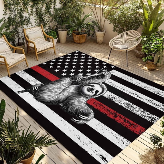 American Flags Lazy Outdoor Rug, Vintage Black White Animal Striped ...
