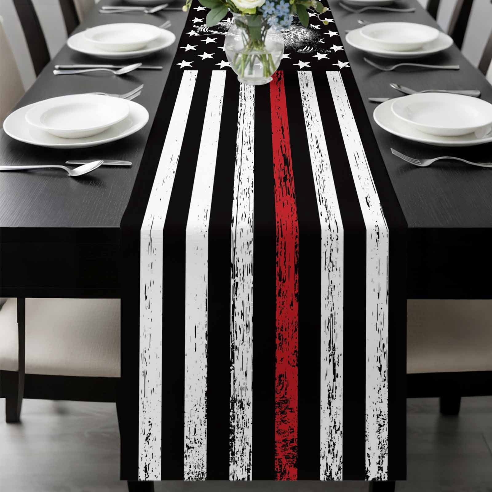 American Flags Lazy Table Runner, Vintage Black White Animal Striped ...