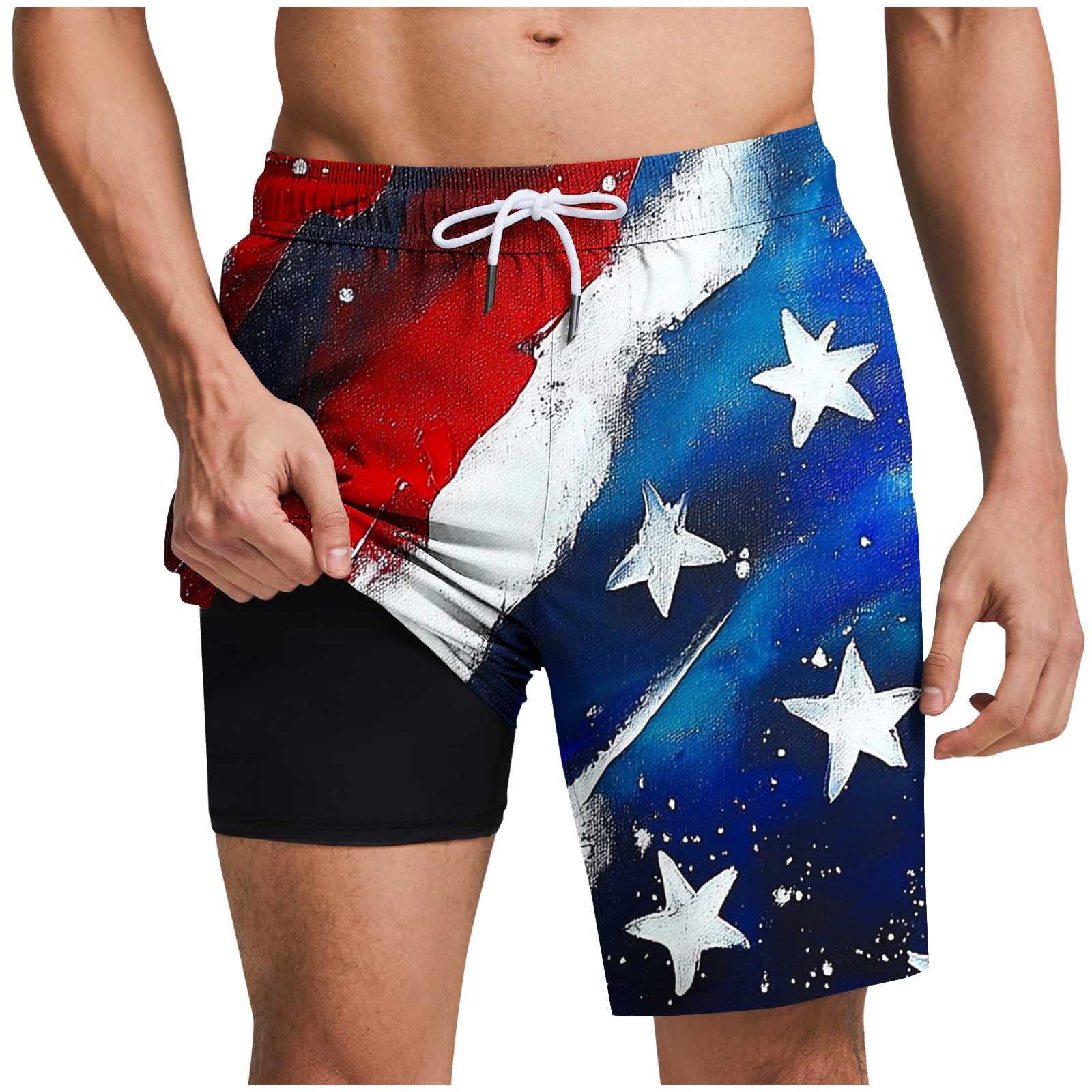 American Flags Patriotic Swim Shorts for Men Mid Rise Board Shorts ...