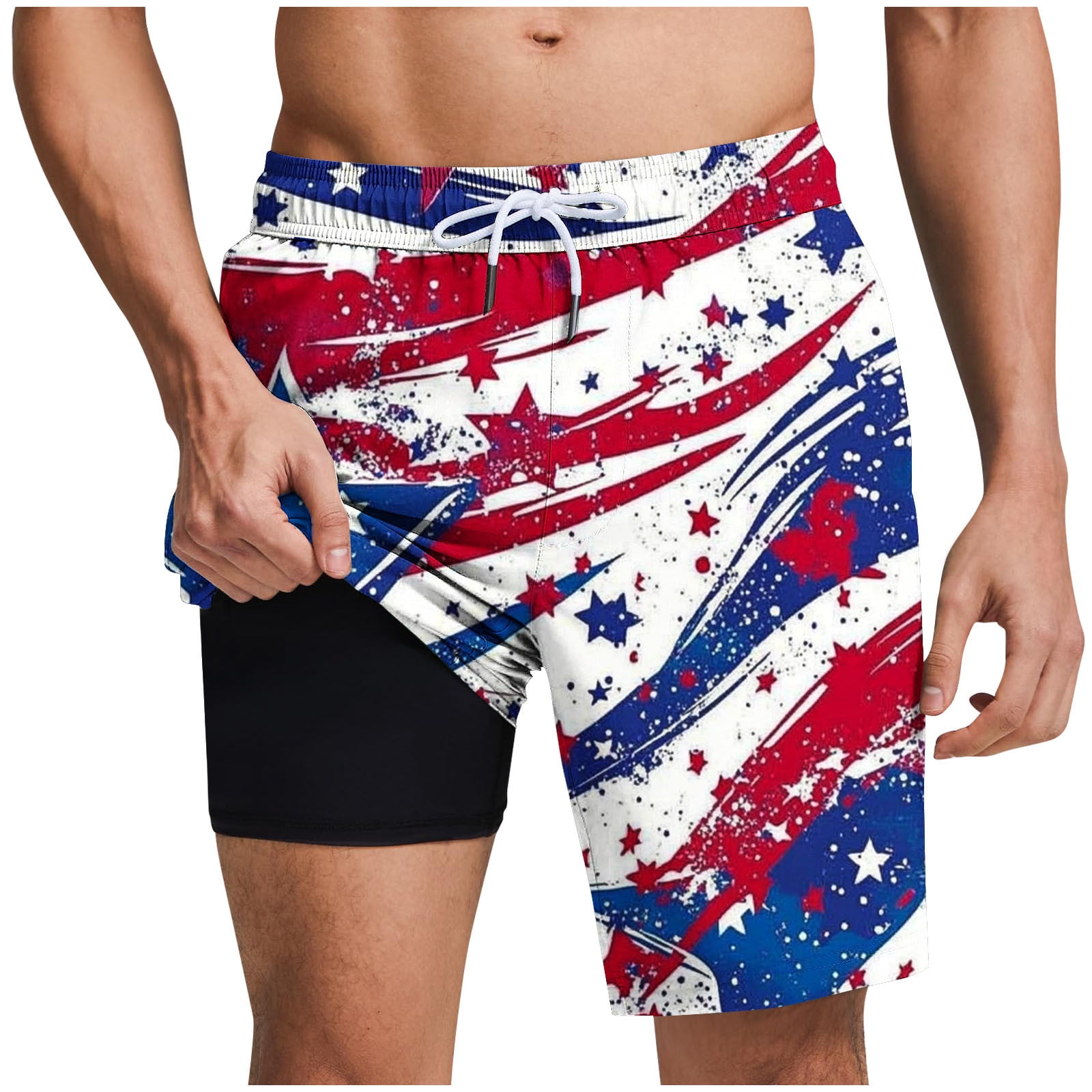 American Flags Stars Graphic Swim Trunks Loose Fit Mens Elastic ...