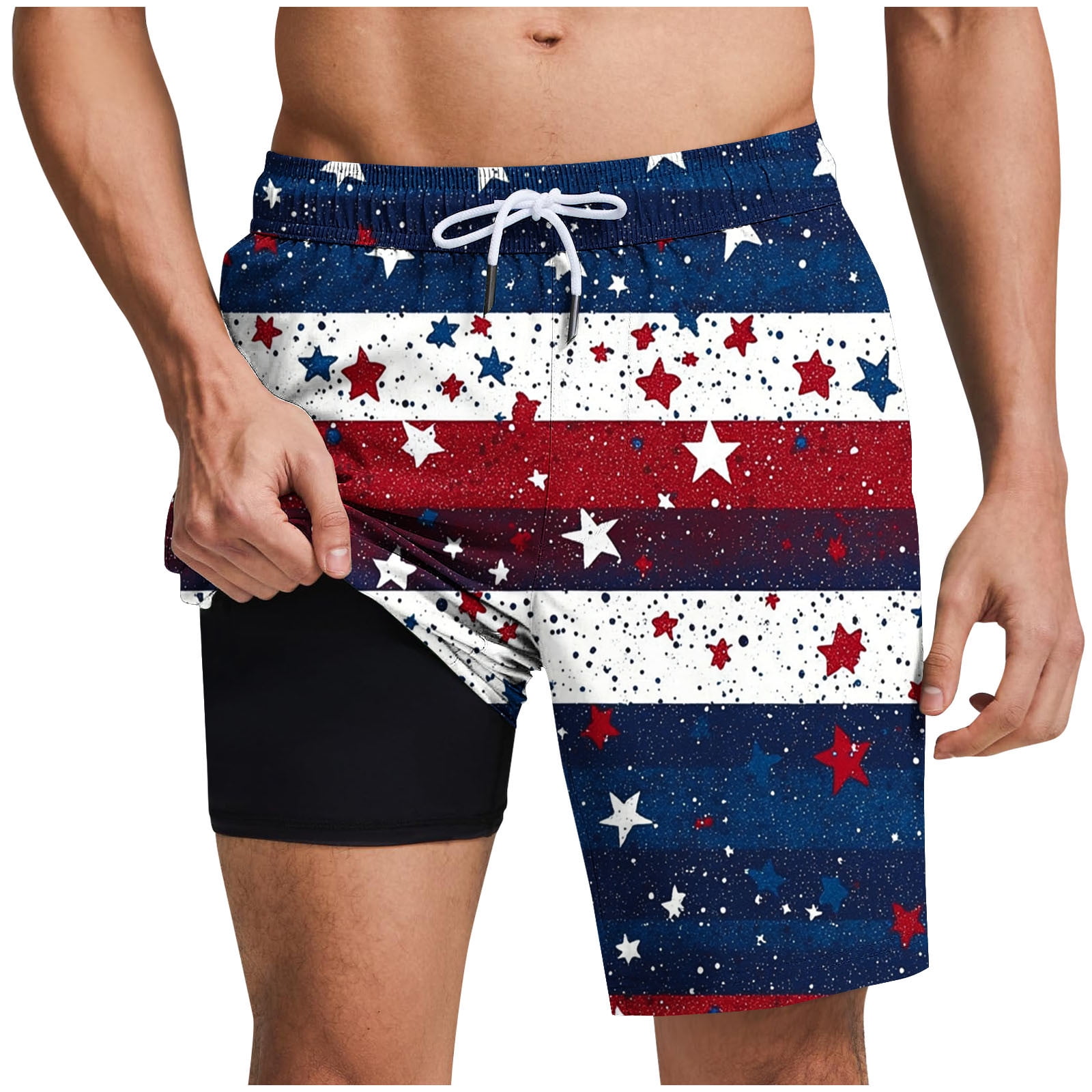 American Flags Stars Graphic Swim Trunks Loose Fit Mens Elastic ...