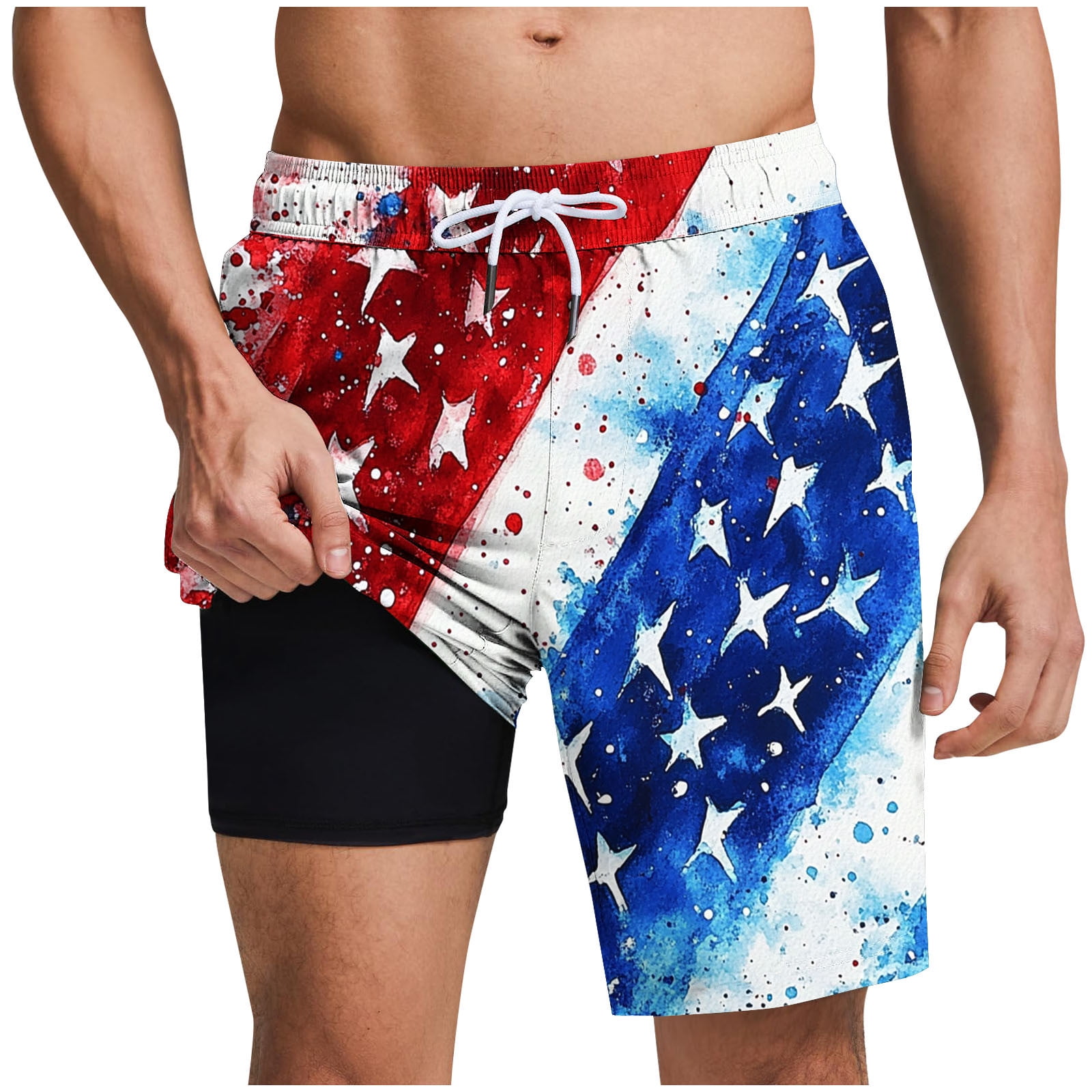American Flags Stars Graphic Swim Trunks Loose Fit Mens Elastic ...