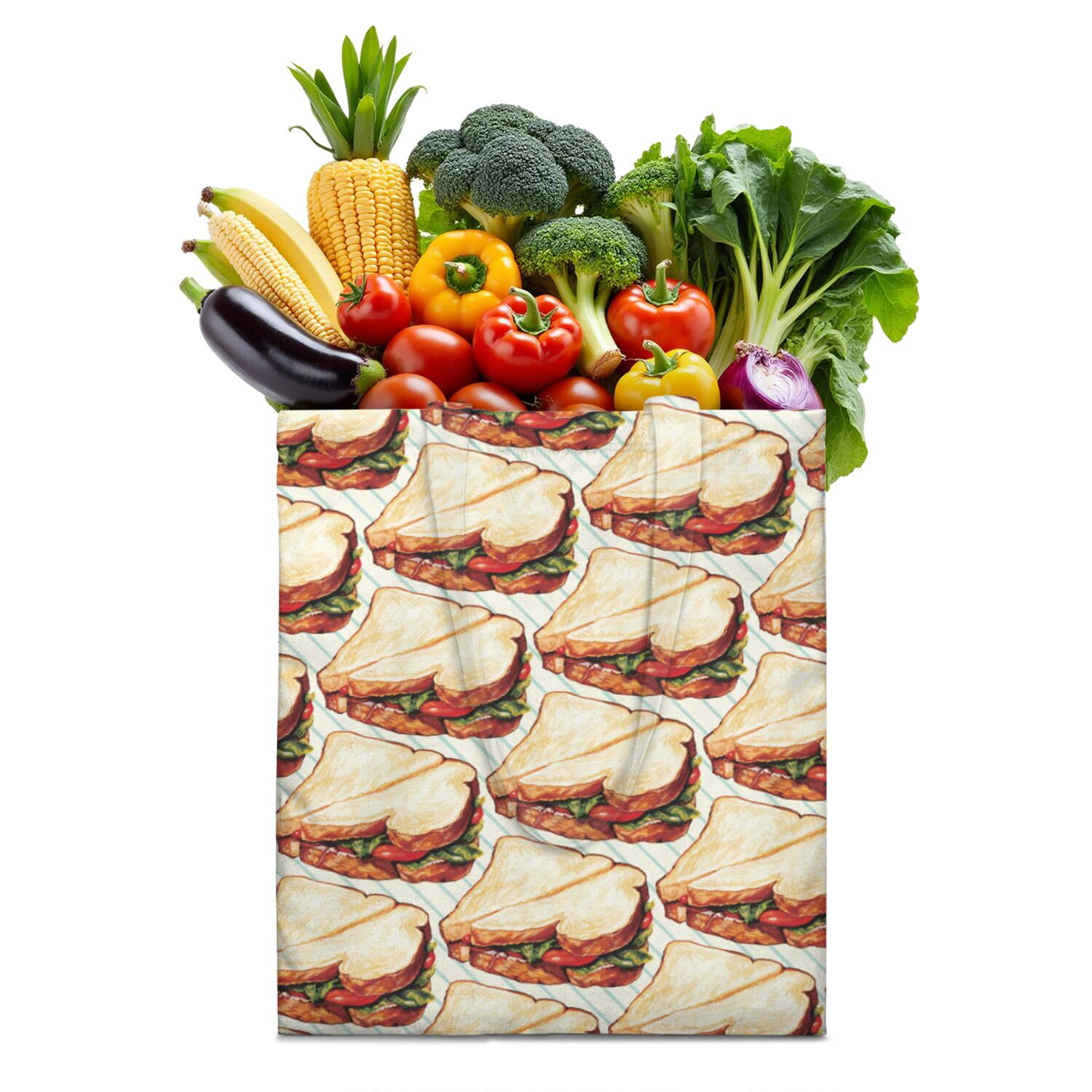 American Food Inspired Reusable Grocery Bag - Compact Foldable Design ...