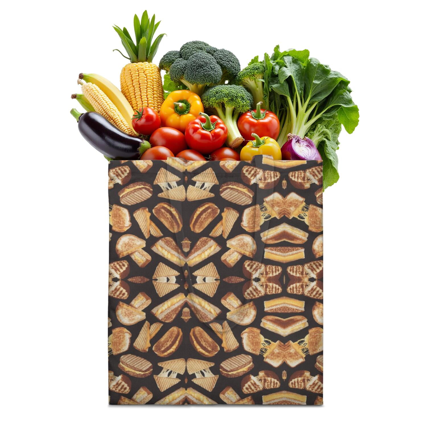 American Food Inspired Reusable Grocery Bag - Compact Foldable Design ...
