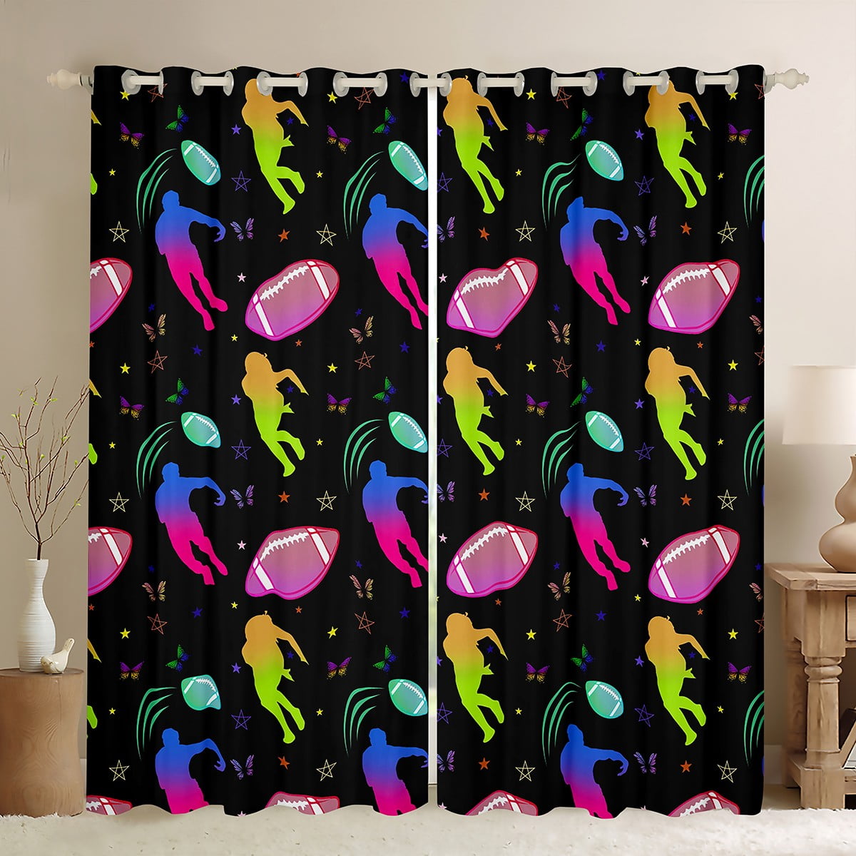 American Football 30%-50% Blackout Curtains Sports Curtains Rugby Print ...