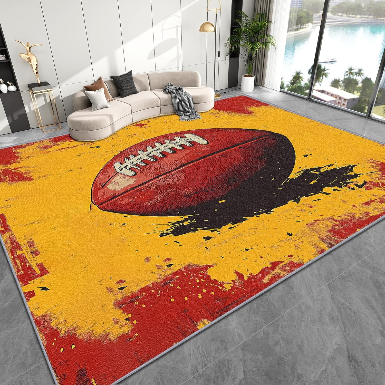 American Football Area Rug, Rugby Sports Ball Rustic Indoor Throw Rugs ...