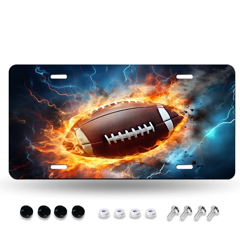 American Football Ball on Fire with Thunderstorm and Lightning ...