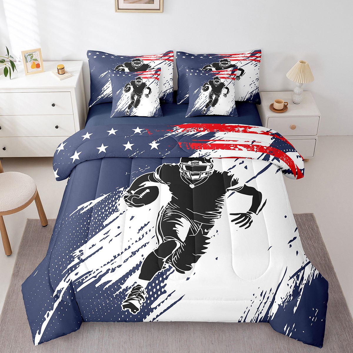 American Football Bed in a Bag Twin Sports Decor Bedroom Bed Set 7 Pcs ...