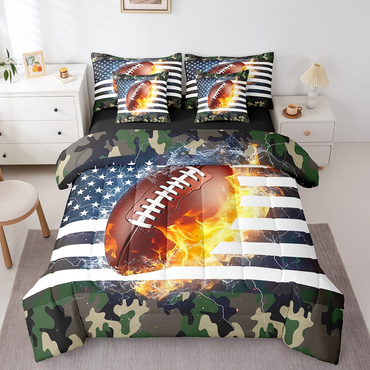 American Football Bed In A Bag 7 Piece For Boys, Camouflage Bedding Set ...