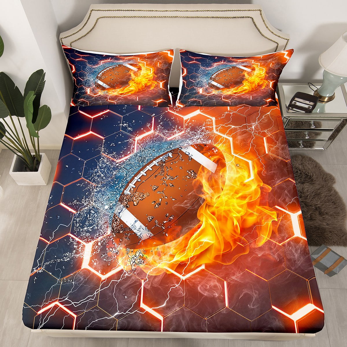 American Football Bed Sheets, Boys Sports Games Rugby Fitted Sheet ...