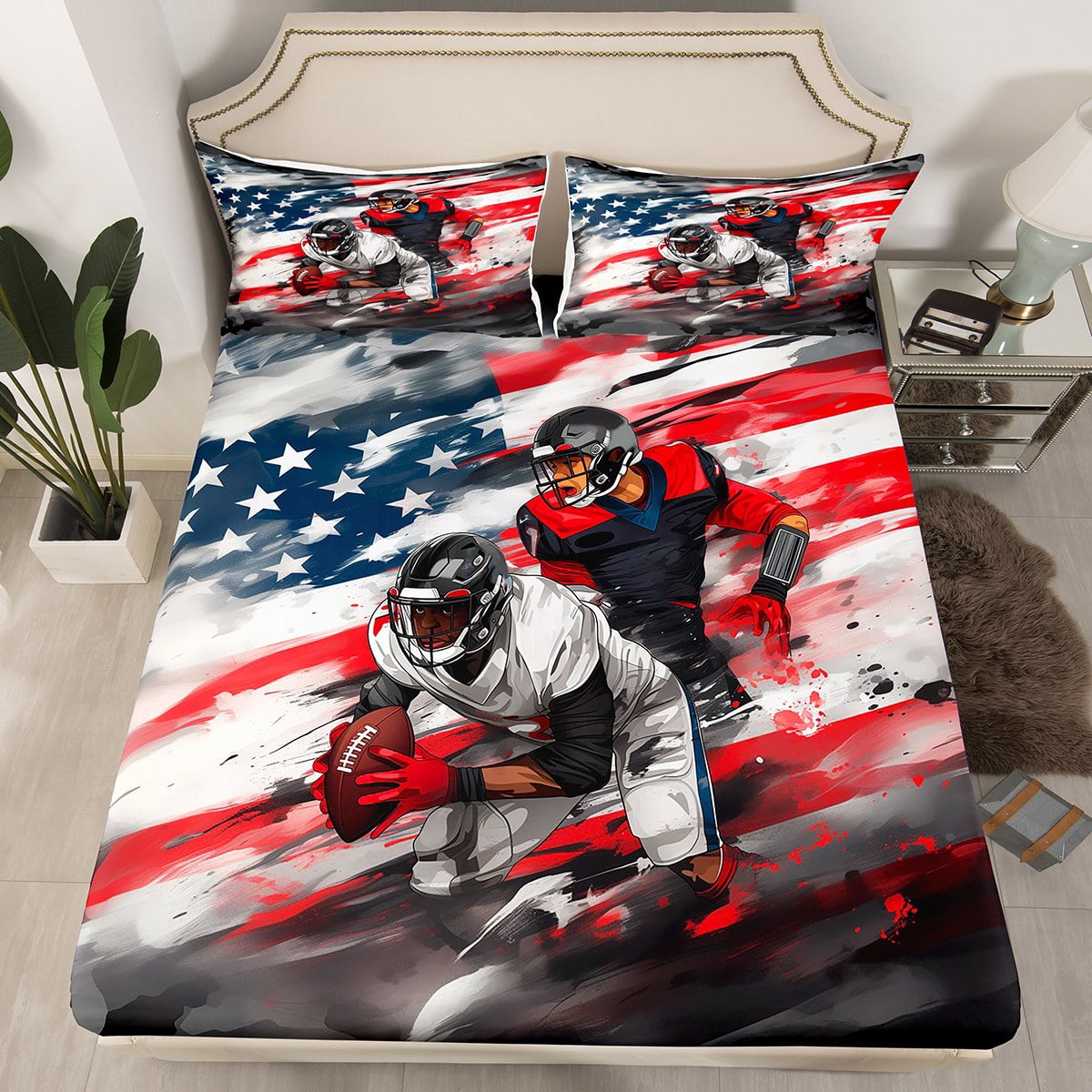 American Football Bed Sheets Queen Sports Fitted Sheet Teen American ...