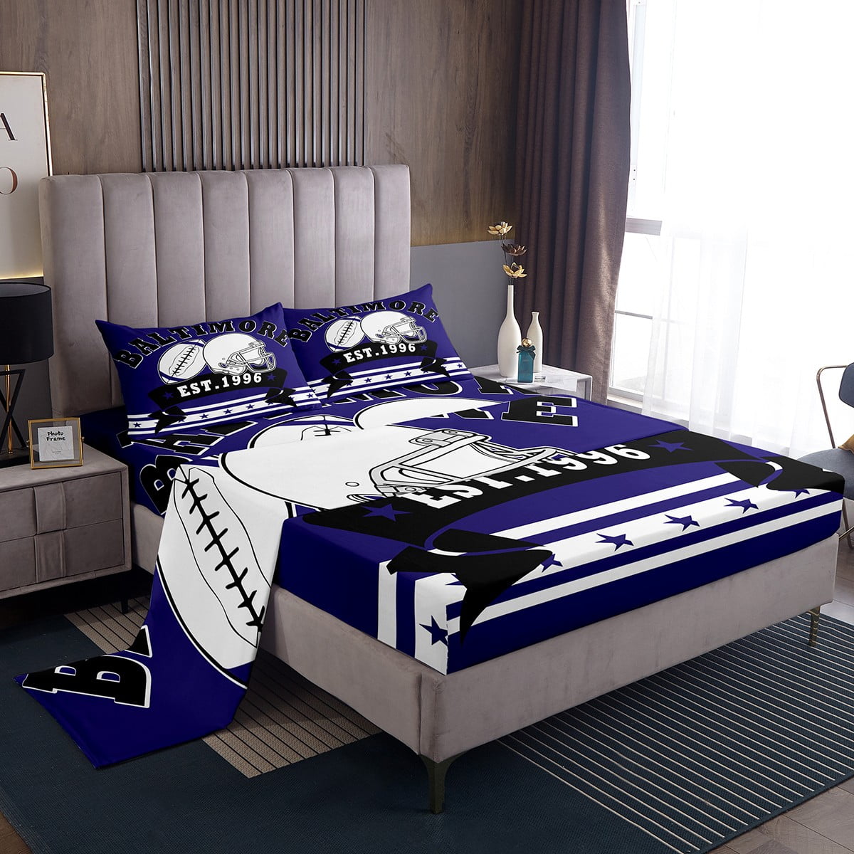 American Football Bed Sheets Set Rugby Helmet 3D Sports Decor Sheet Set ...