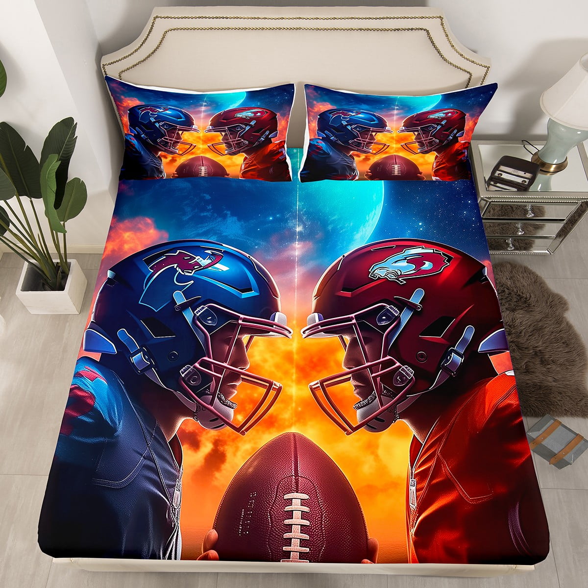 American Football Bed Sheets Sports Fitted Sheet Teen Rugby Game Bed ...