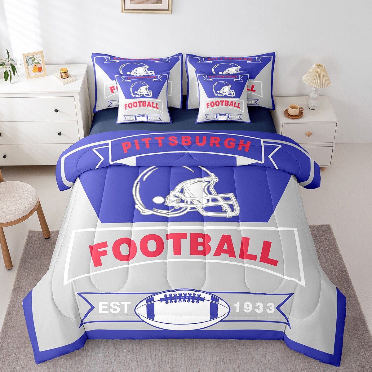 American Football Bedding Sets King Sports Bed in a Bags 7 Piece Rugby ...