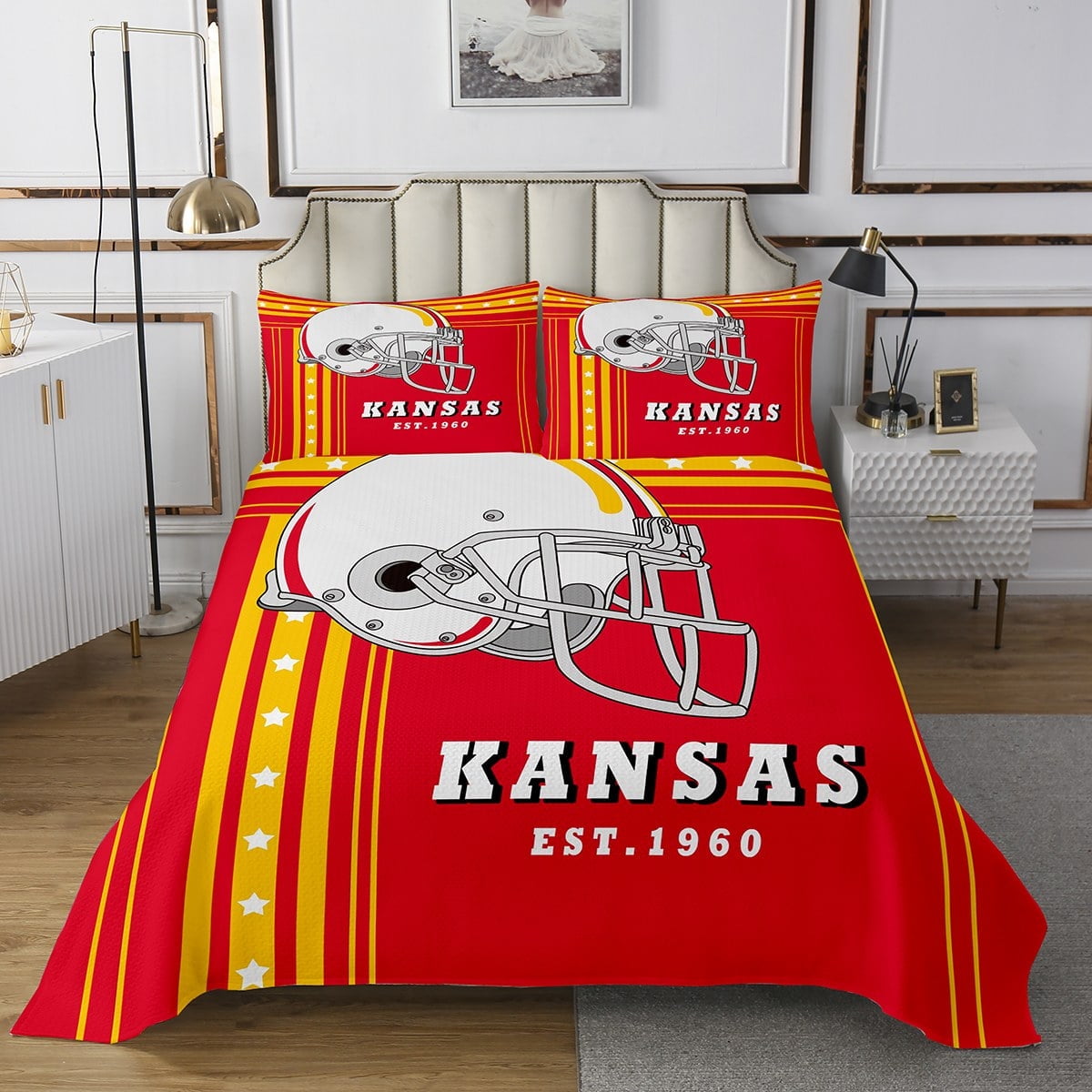 American Football Bedspread Set Rugby Decor Sports Game Quilt Set King ...