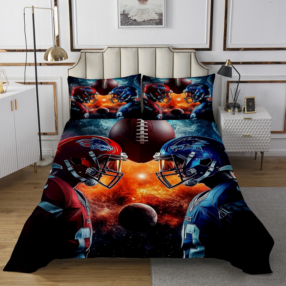 American Football Bedspread Twin Size Sports Quilt Set Teen Football ...