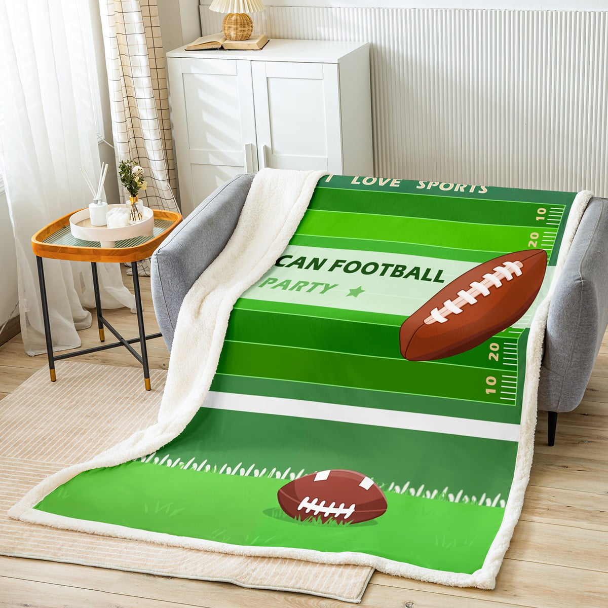 American Football Blanket For Kids Boys Teens Brown Rugby Ball Throw ...