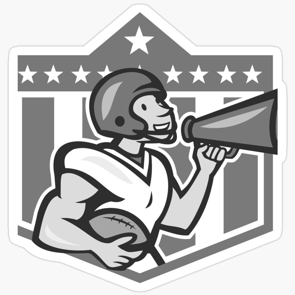 American Football Bullhorn Shield Grayscale Sticker Baseball Sticker ...