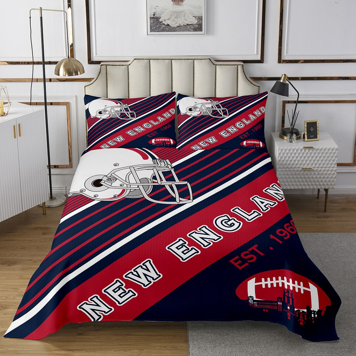 American Football City Themed Bedspread Set Twin Size, Rugby Sports ...