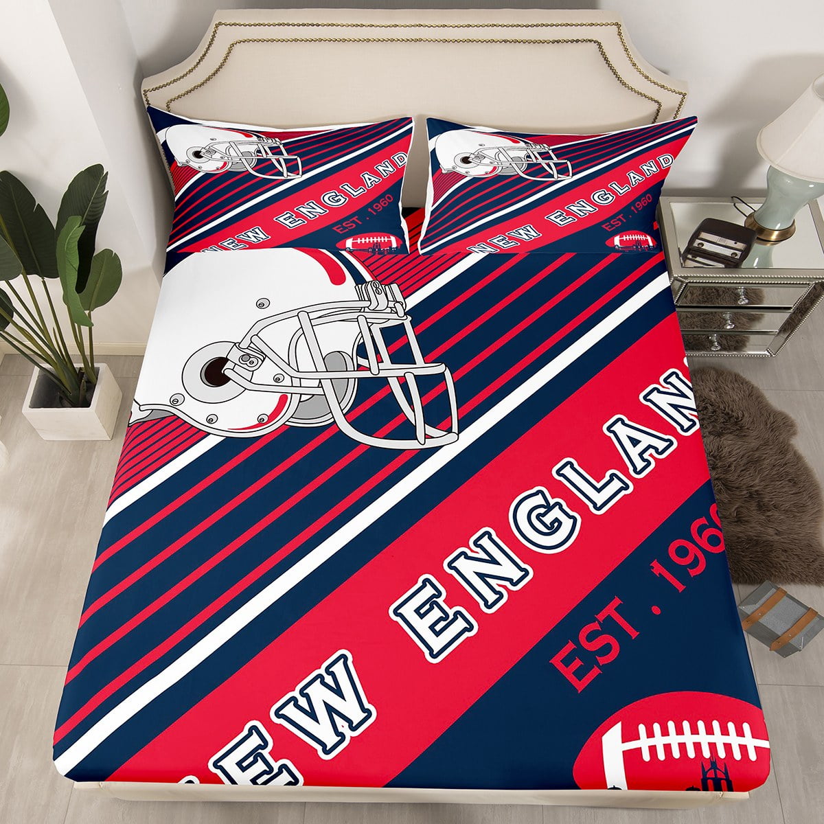 American Football City Themed Sheets King Size, Rugby Sports Decor ...