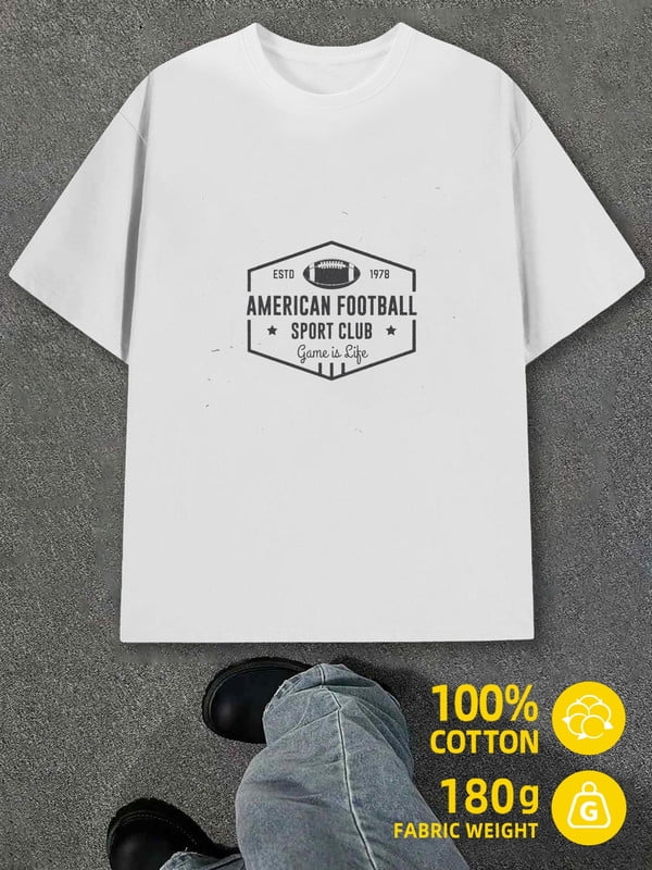 American Football Club mens white 180G 100% Cotton printed T-shirts ...