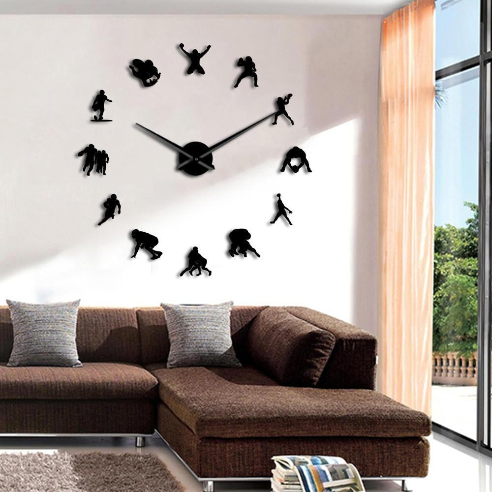 American Football DIY Giant Wall Clocks Acrylic Mirror Effect Boys Room ...