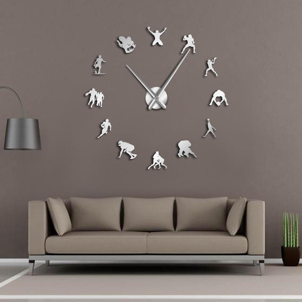 American Football DIY Giant Wall Clocks Acrylic Mirror Effect Boys Room ...