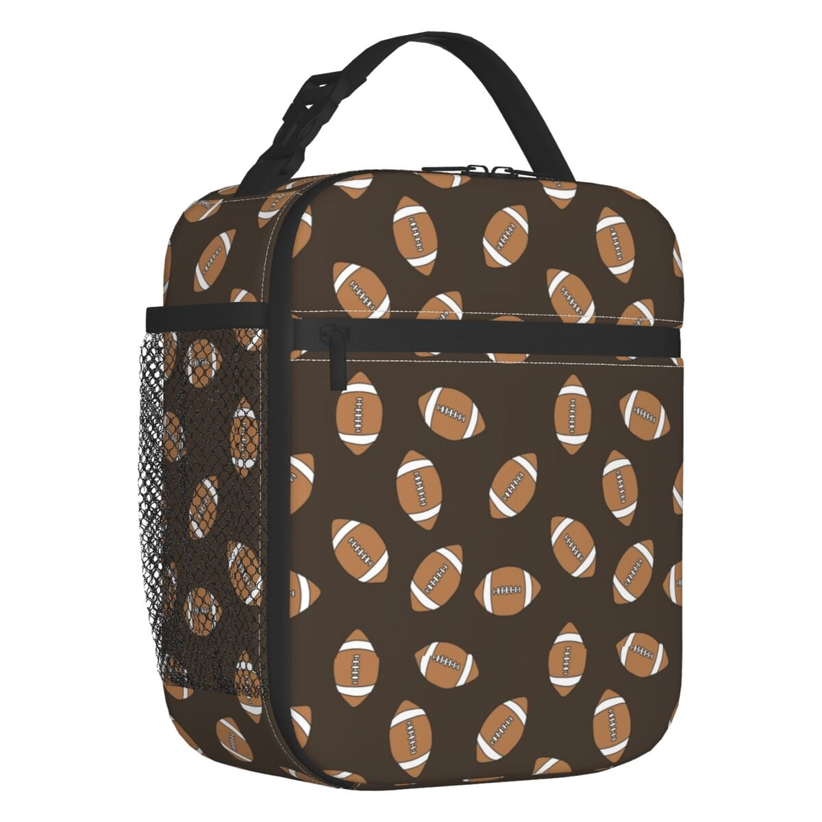 American Football Doodle Pattern Insulated Lunch Tote Bag Rugby Ball ...
