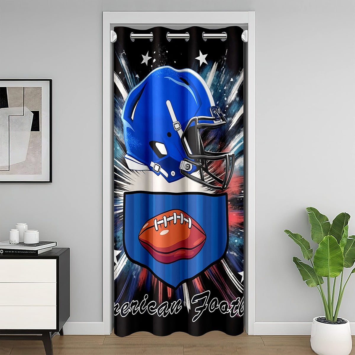 American Football Doorway Curtain,Blue Helmet Sports Equipment Closet ...