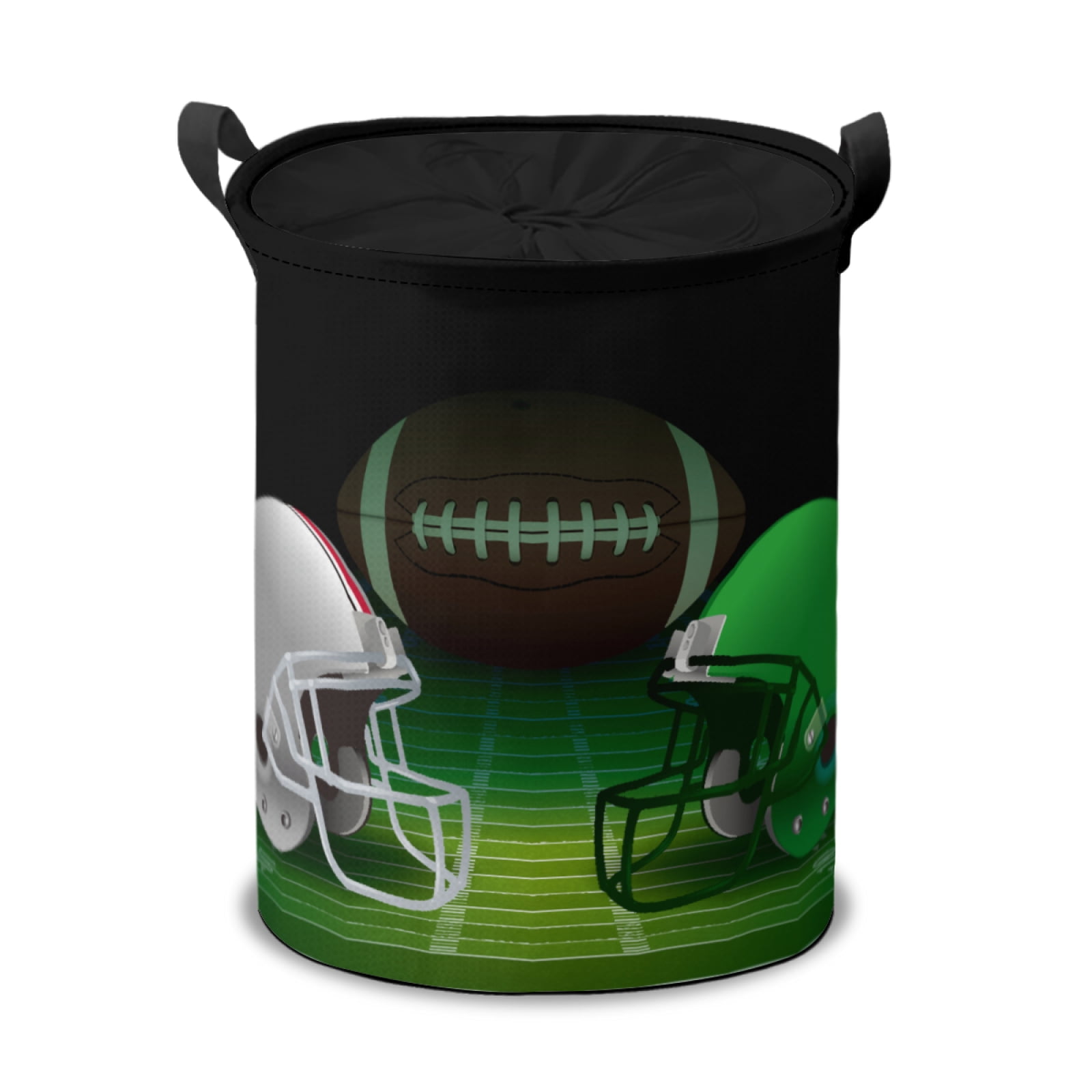 American Football Field Helmets Ball Round Laundry Hamper with ...
