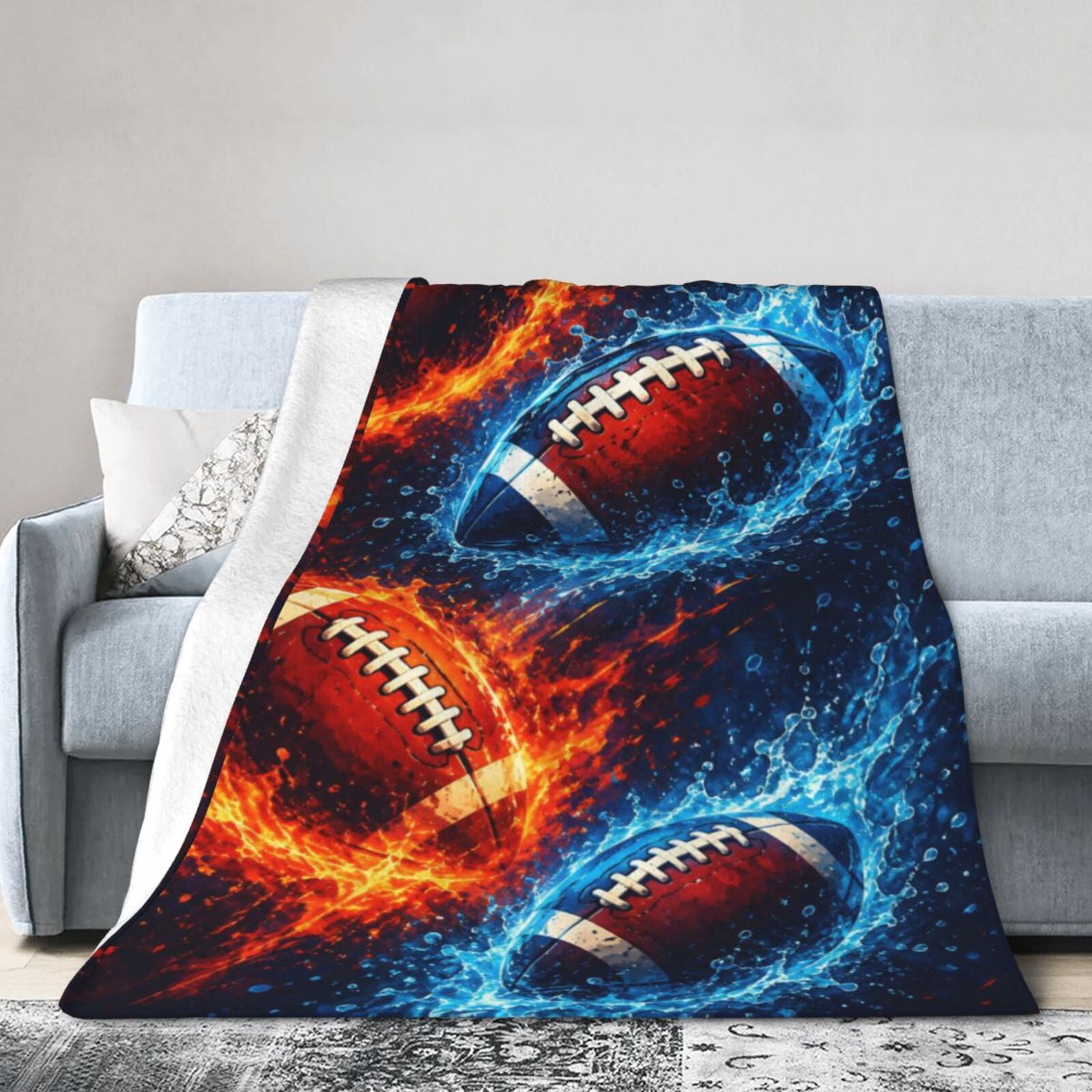 American Football Fire Water Blanket Gift Throw Blanket Gift for Sports ...
