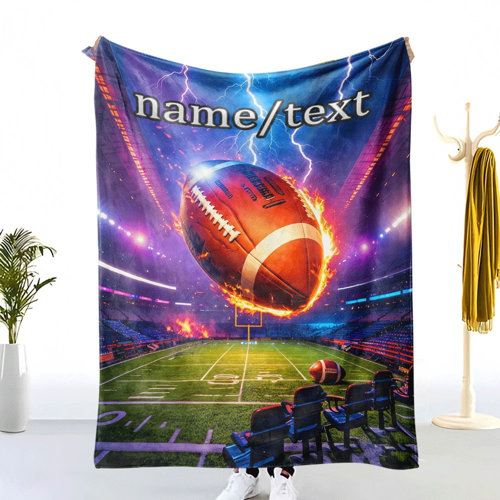 American Football Flame Lightning Print Flannel Blanket Soft ...