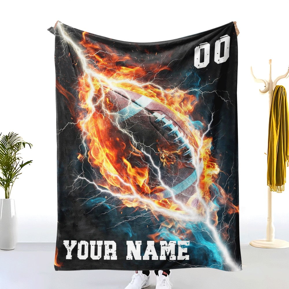 American Football Flame Lightning Print Flannel Blanket Thick Warm ...