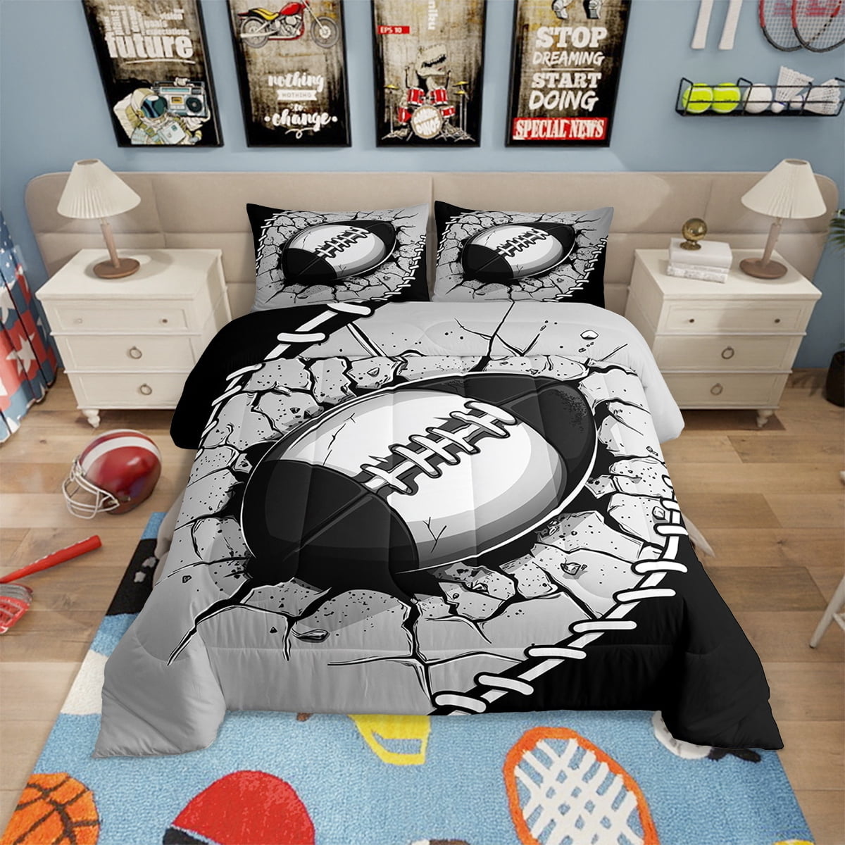 American Football Full Comforter Set Sports Bedding Sets Teen Football ...
