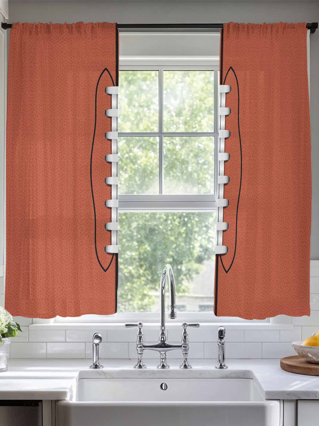 American Football Laces Chiffon Sheer Curtains 72 Inches Long Vintage ...