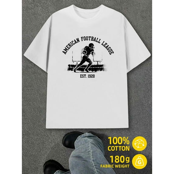 American Football League mens white 180G 100% Cotton Refreshing and ...