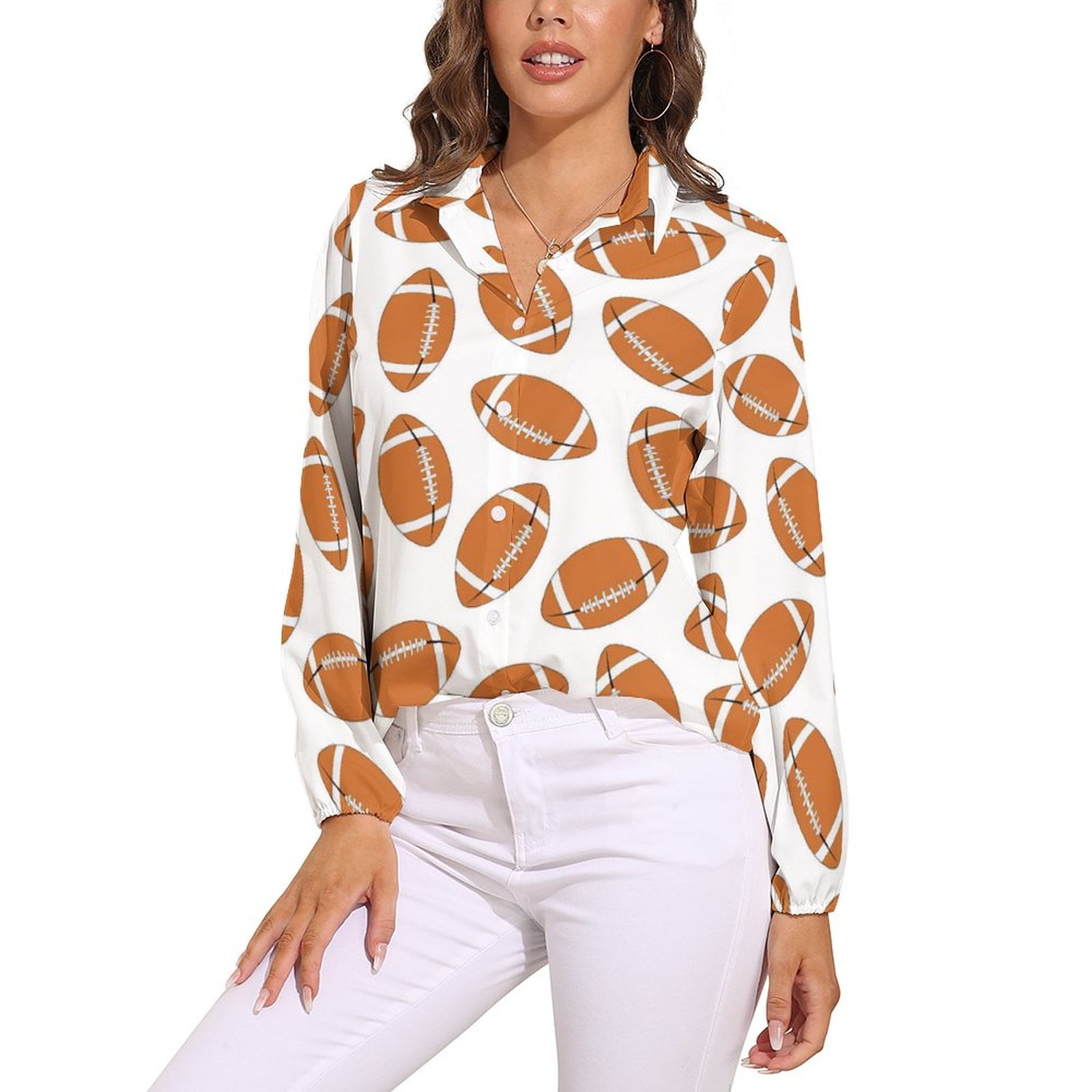 American Football Pattern Long Sleeve Blouse Woman Streetwear Casual ...