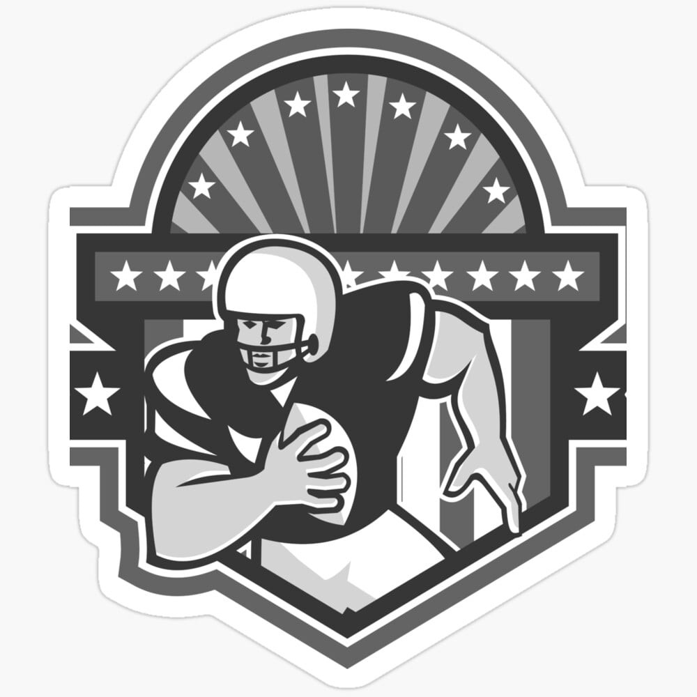 American Football Player Ball Running Grayscale Sticker Baseball ...