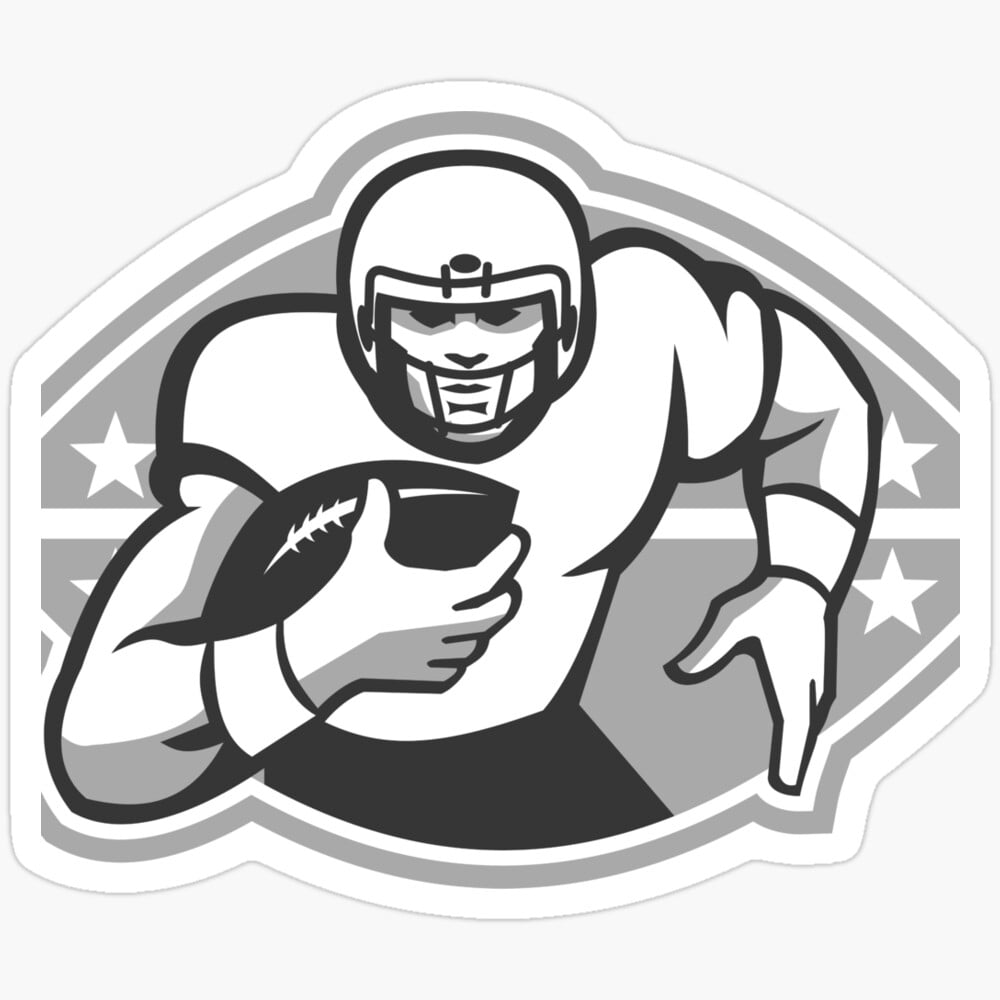 American Football Player Running Back Grayscale Sticker Baseball ...