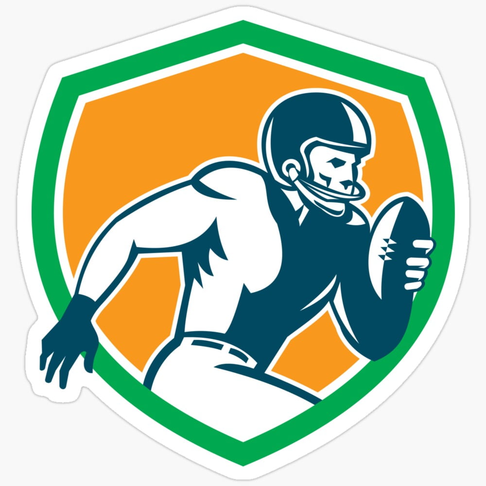 American Football Player Running Shield Retro Sticker Baseball Sticker ...