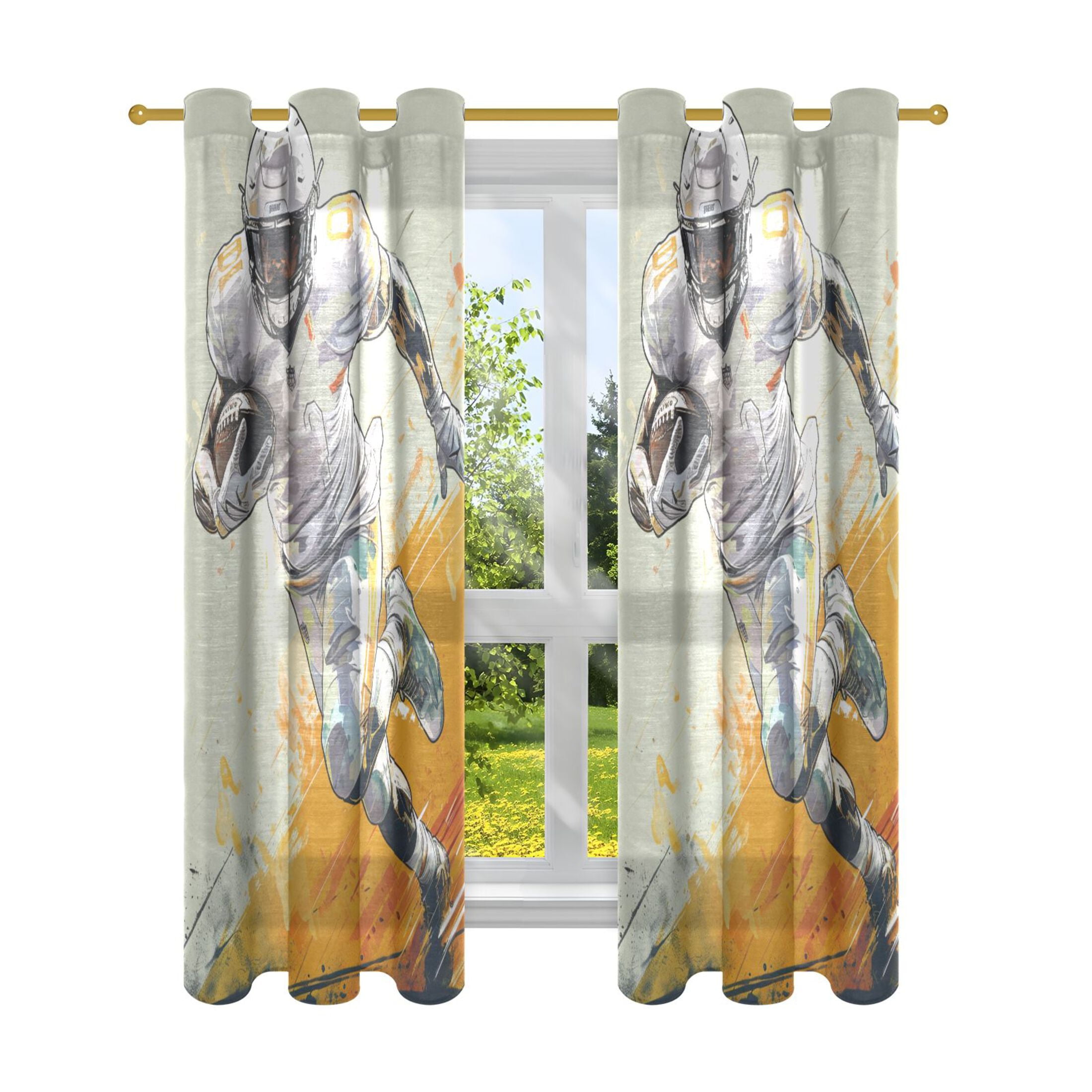 American Football Player Sheer Curtains 2 Panels Set Grommet Drapes for ...
