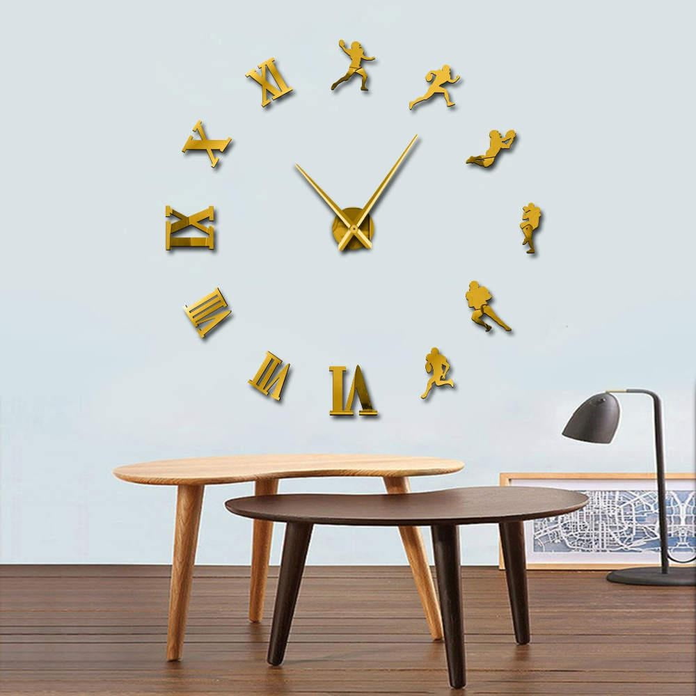 American Football Players DIY Giant Wall Clocks Rugby Fans Sports Room ...