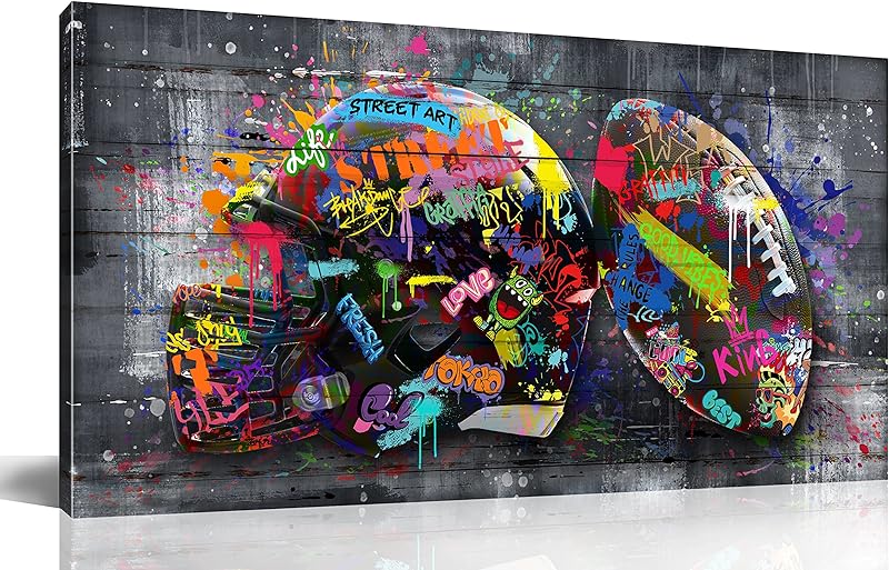American Football Posters For Boys Bedroom - Graffiti Rugby Ball Canvas ...