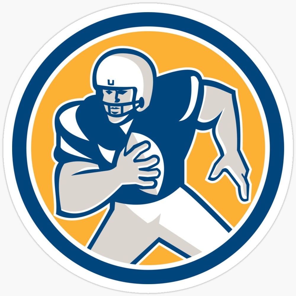 American Football Qb Player Running Circle Retro Sticker Baseball ...