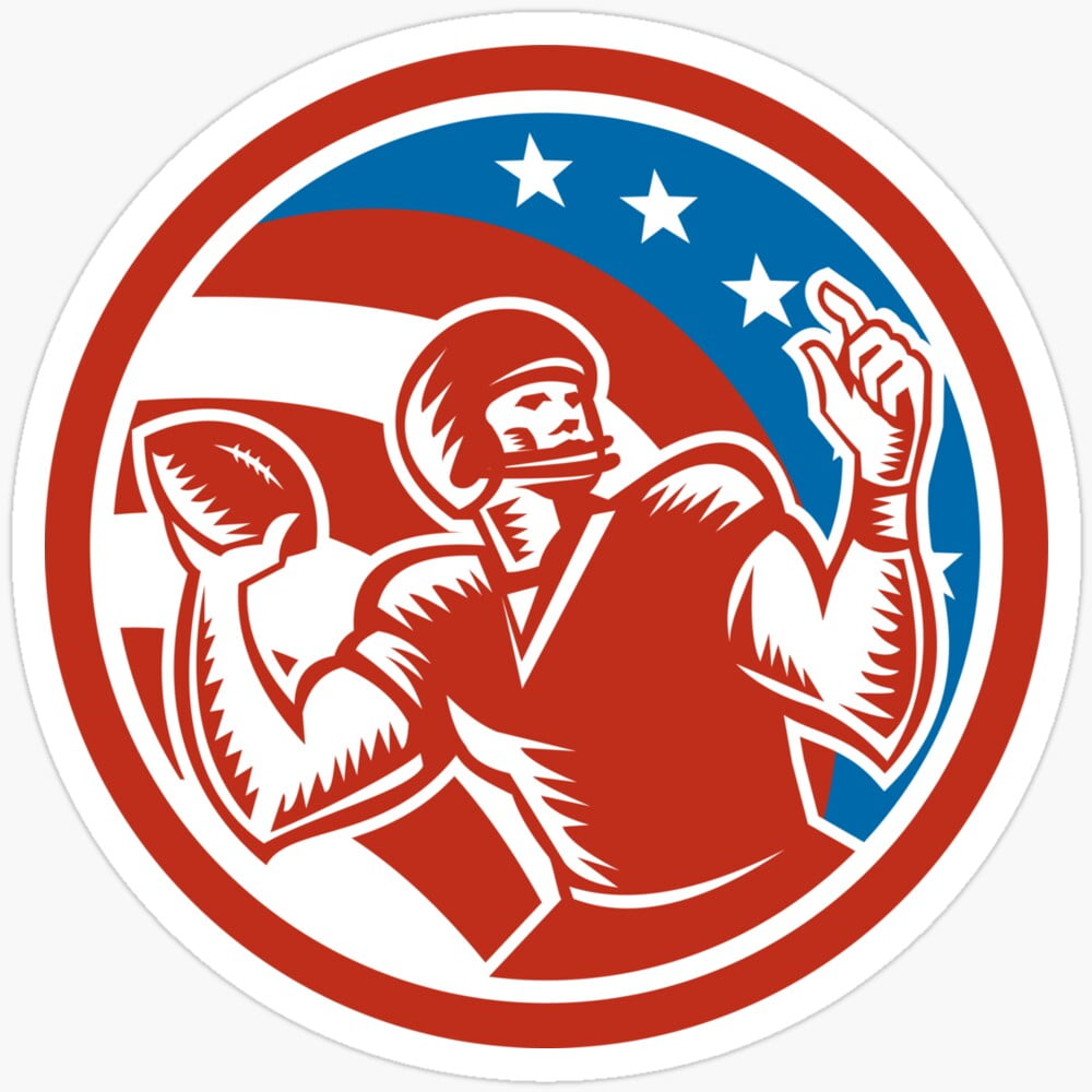 American Football Qb Throwing Usa Flag Retro Sticker Baseball Sticker ...