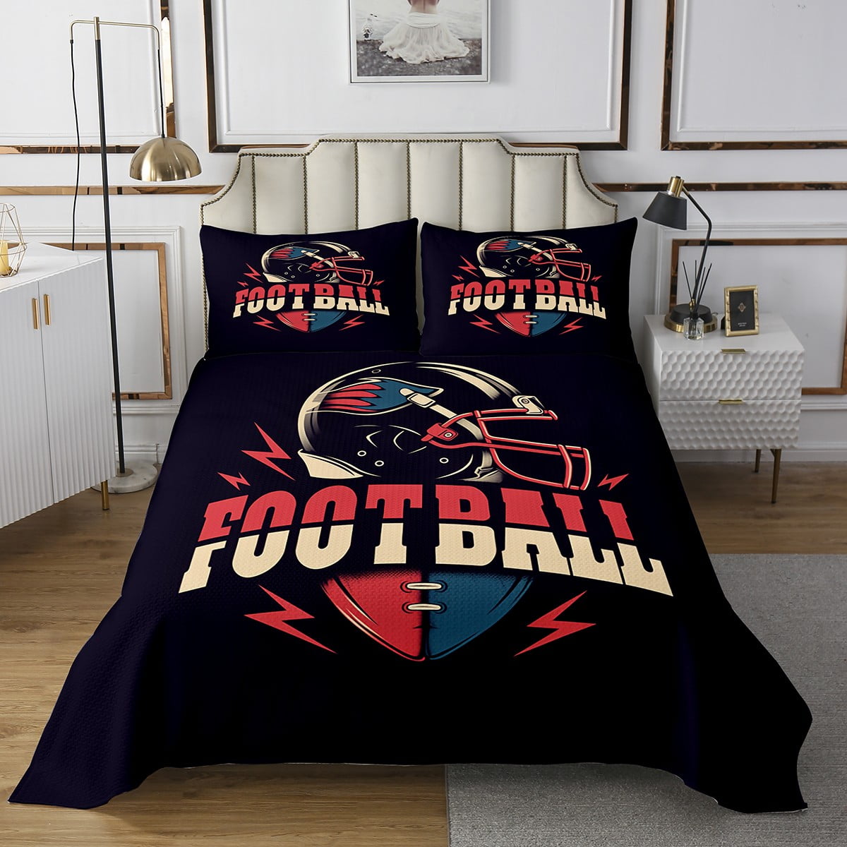 American Football Quilt Set Queen Size Sports Bedspread Football Lover ...