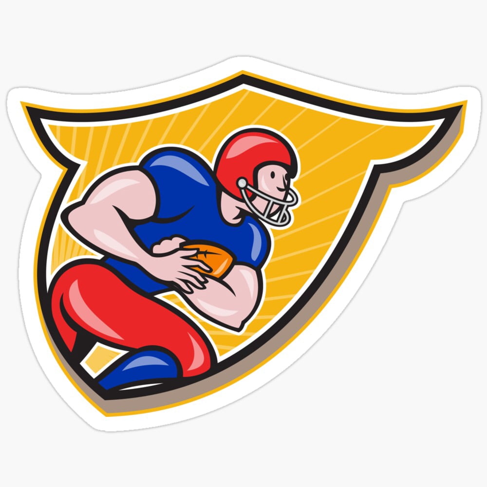 American Football Running Back Rushing Shield Cartoon Sticker Baseball ...
